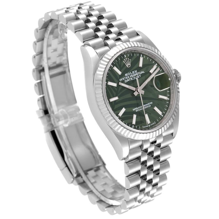 Rolex Datejust Steel White Gold Olive Green Palm Dial Mens Watch 126234 ...