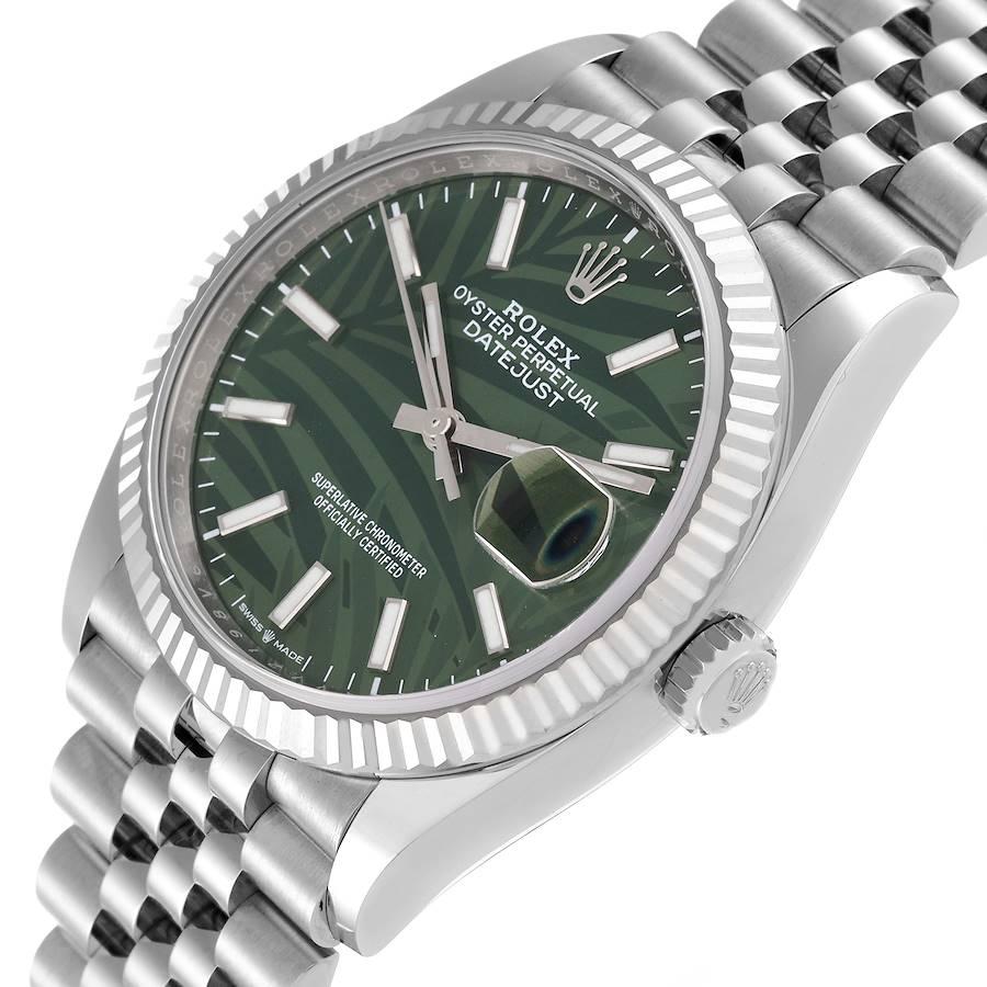 Rolex Datejust Steel White Gold Olive Green Palm Dial Mens Watch 126234 ...