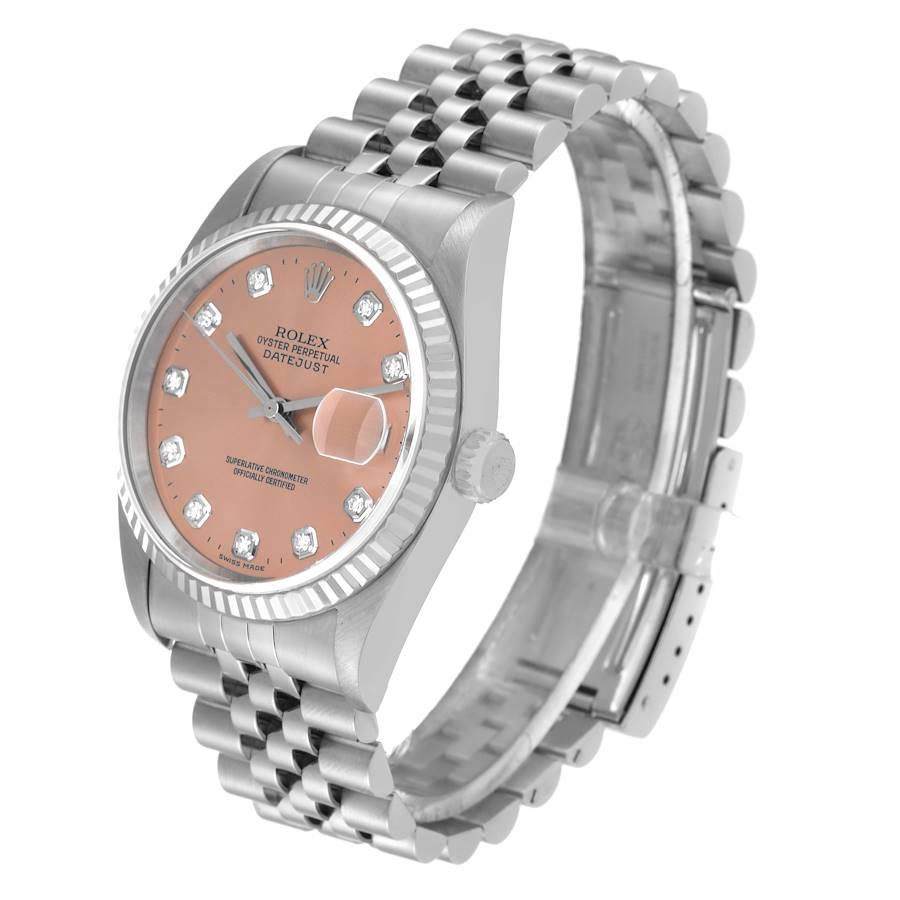 Rolex Datejust Steel White Gold Salmon Diamond Dial Mens Watch 16234 ...