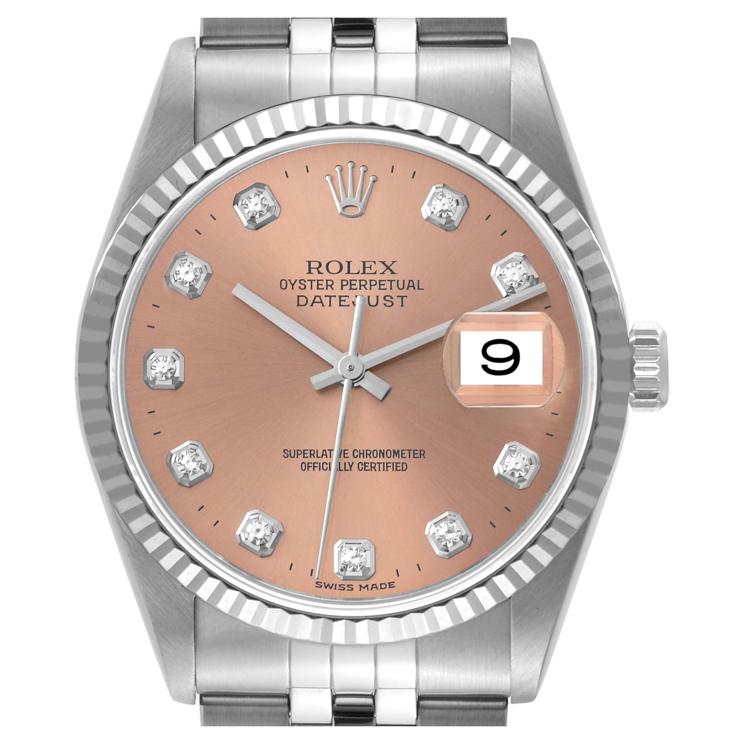 Rolex Datejust 36 Steel White Gold Salmon Roman Dial Mens Watch 16234 ...