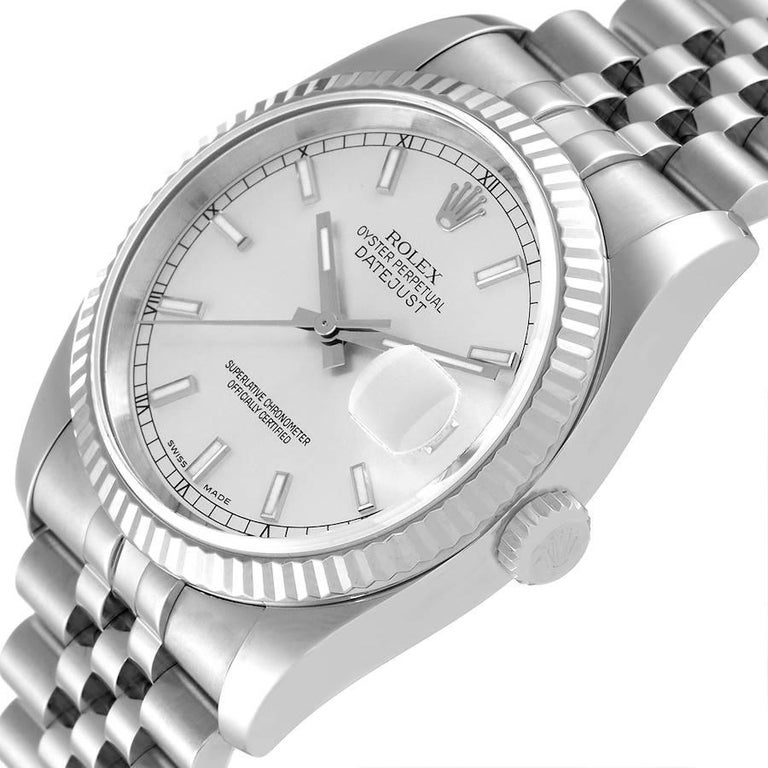 Rolex Datejust Steel White Gold Silver Dial Mens Watch 116234 Box ...