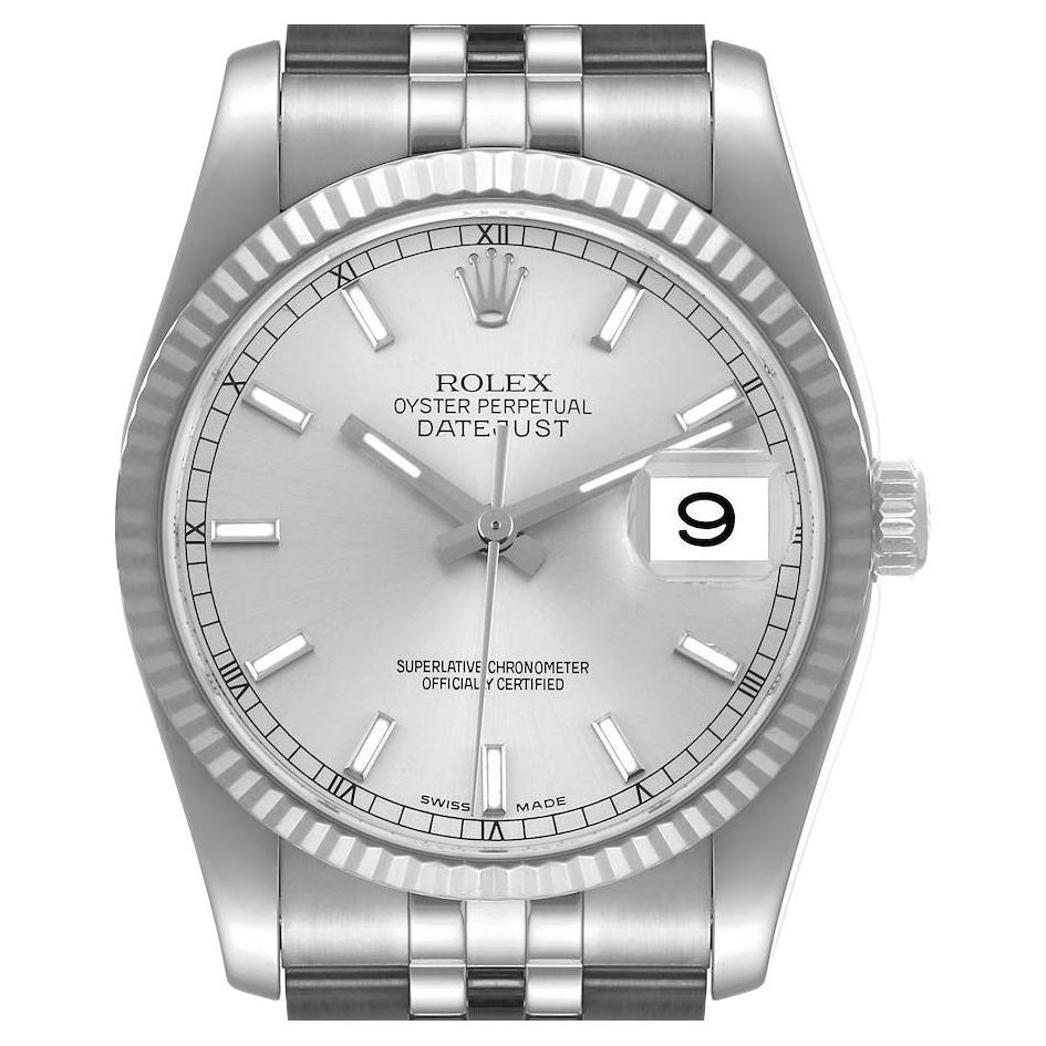 Rolex Datejust Steel 18K White Gold Silver Diamond Dial Watch 116234 at ...