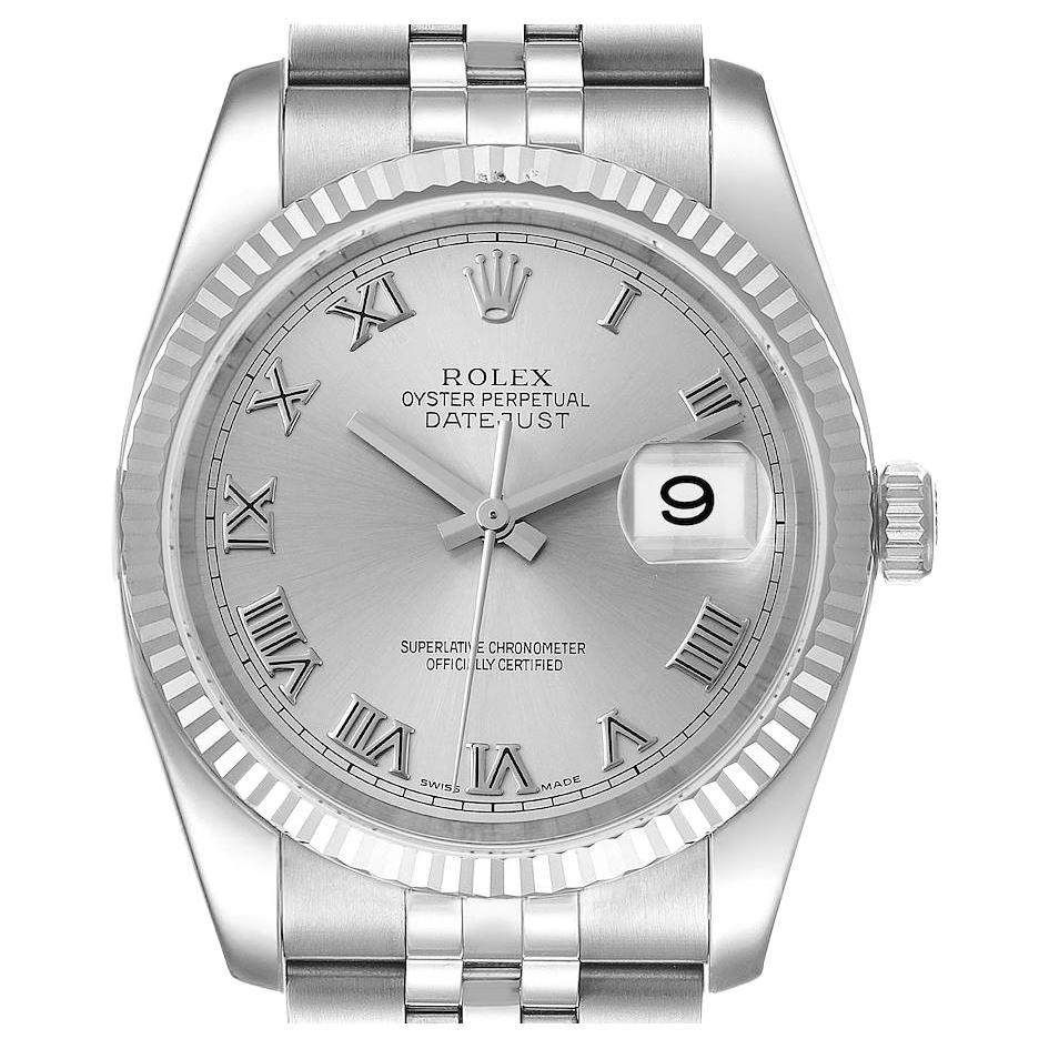 Rolex Datejust Steel White Gold Silver Diamond Dial Watch 69174 Box ...