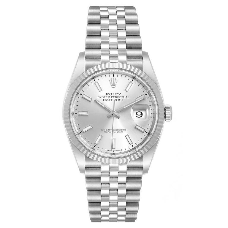 Rolex Datejust Steel White Gold Silver Dial Men’s Watch 126234 Box Card ...