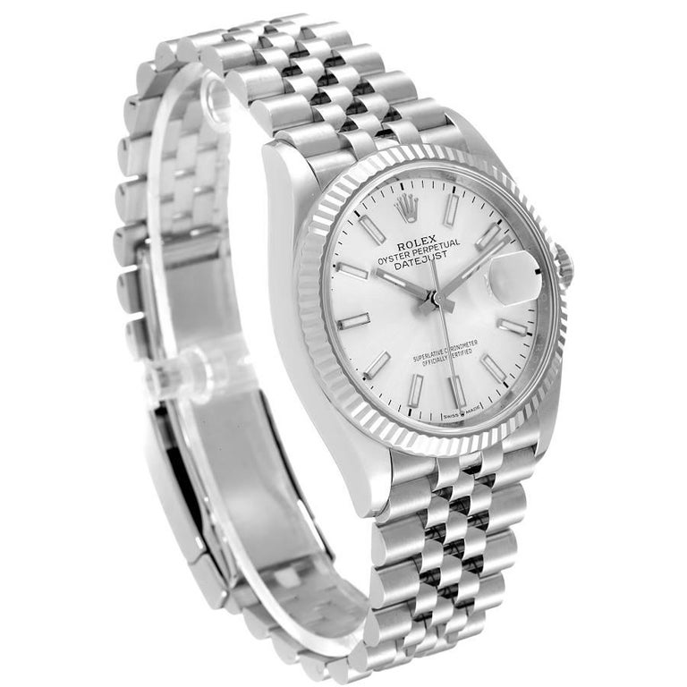 Rolex Datejust Steel White Gold Silver Dial Mens Watch 126234 Box Card ...
