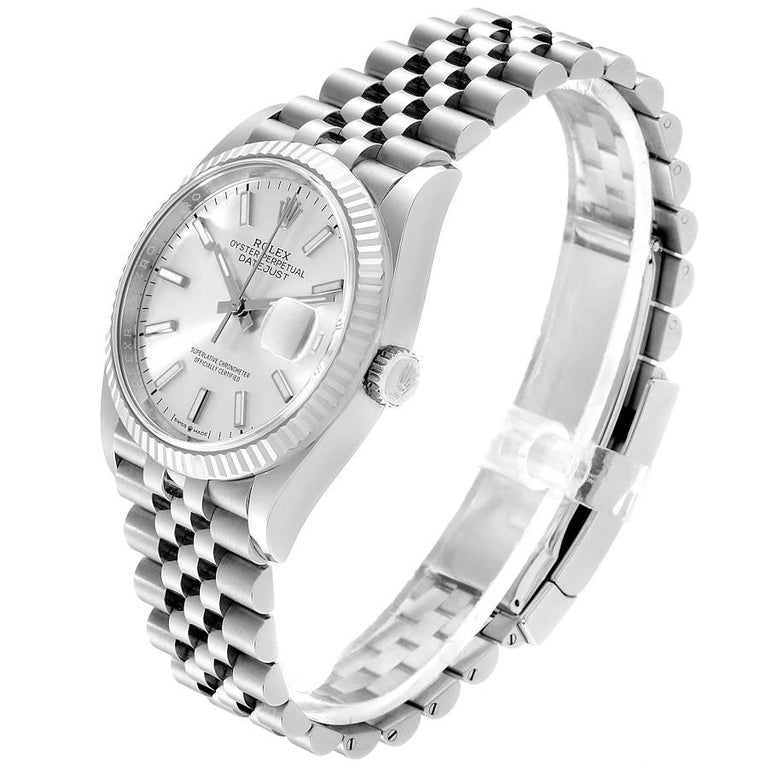 Rolex Datejust Steel White Gold Silver Dial Men’s Watch 126234 Box Card ...