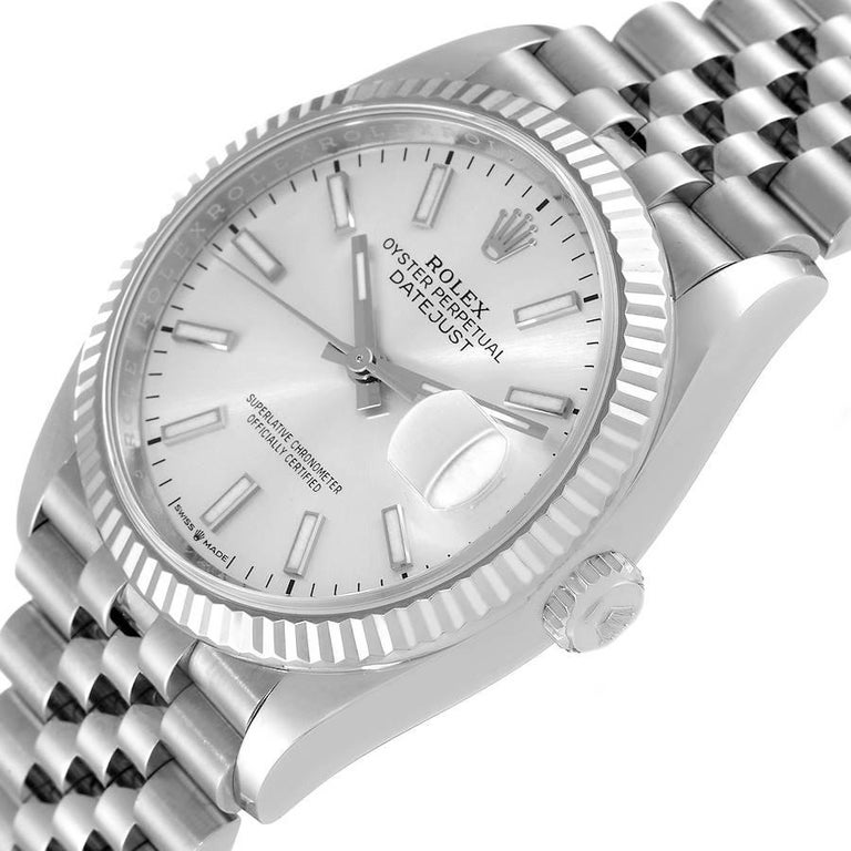 Rolex Datejust Steel White Gold Silver Dial Mens Watch 126234 Box Card ...