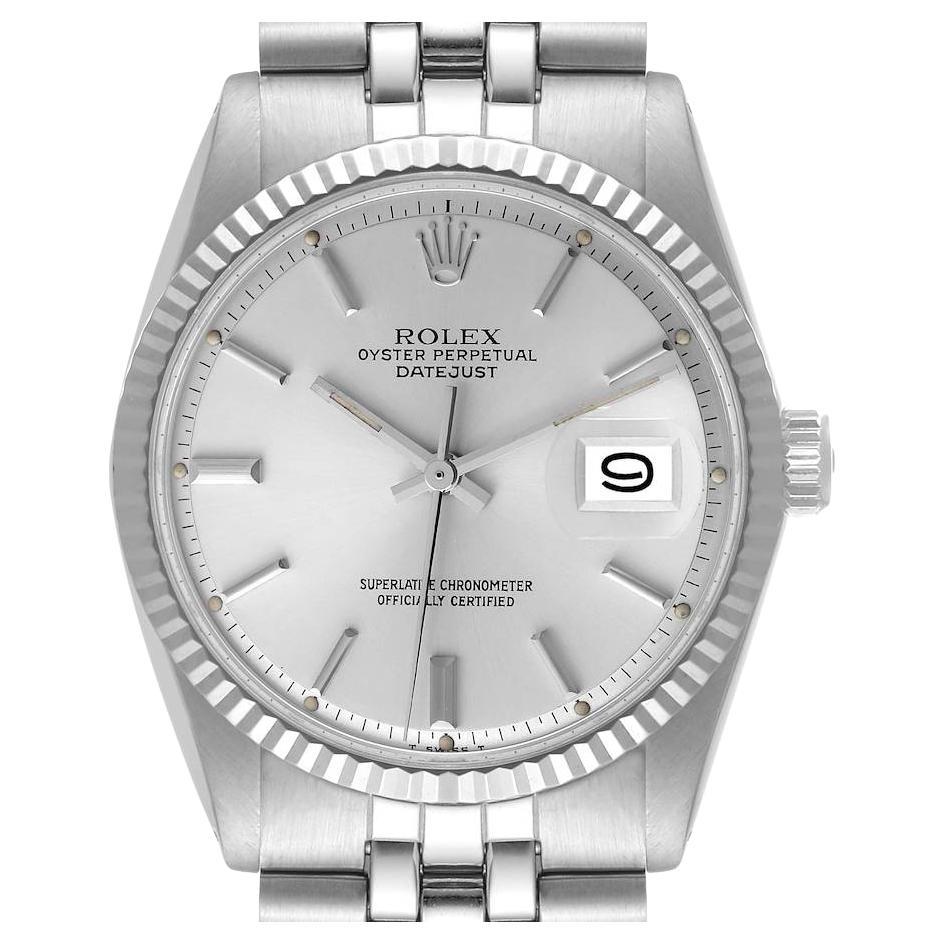 Rolex Datejust Steel White Gold Silver Linen Dial Vintage Mens Watch ...