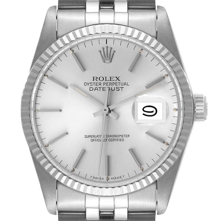 Rolex Datejust Steel White Gold Silver Dial Vintage Mens Watch 16014 at ...