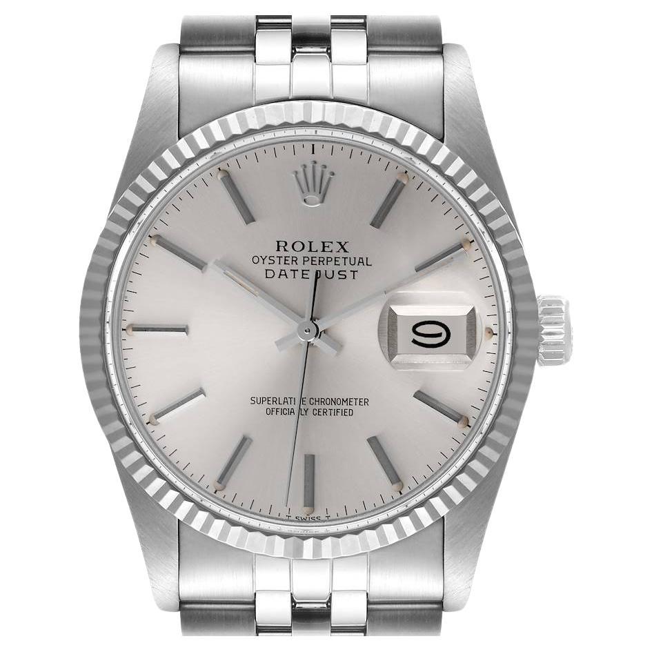 Rolex Datejust Steel White Gold Silver Dial Vintage Mens Watch 16014 at ...