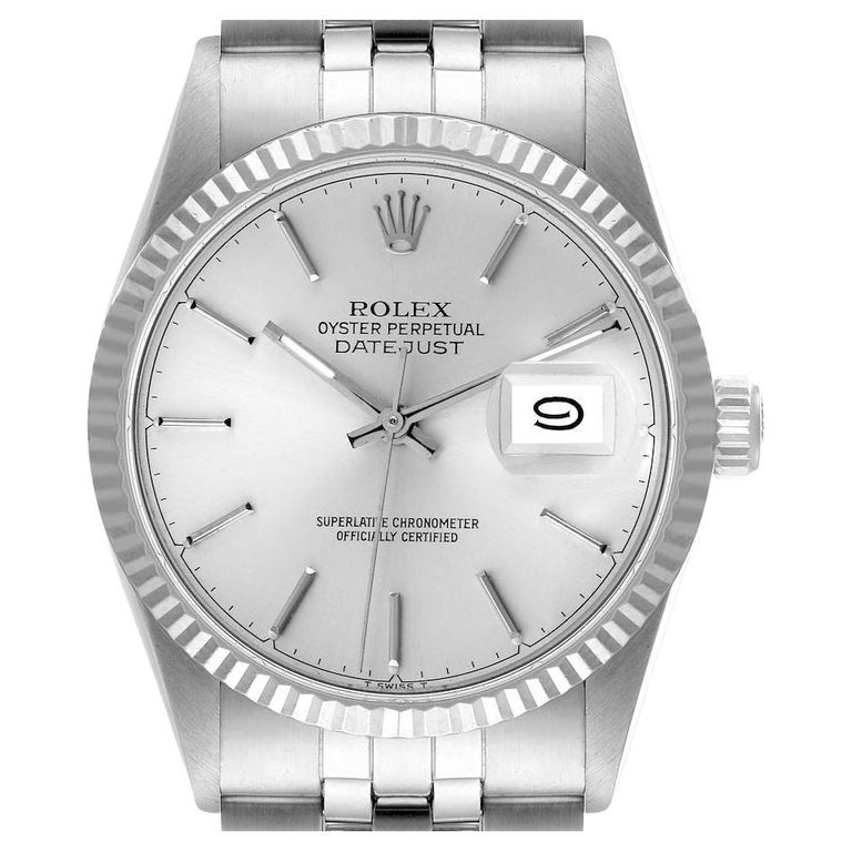 Rolex Datejust Steel White Gold Silver Dial Vintage Mens Watch 16014 at ...