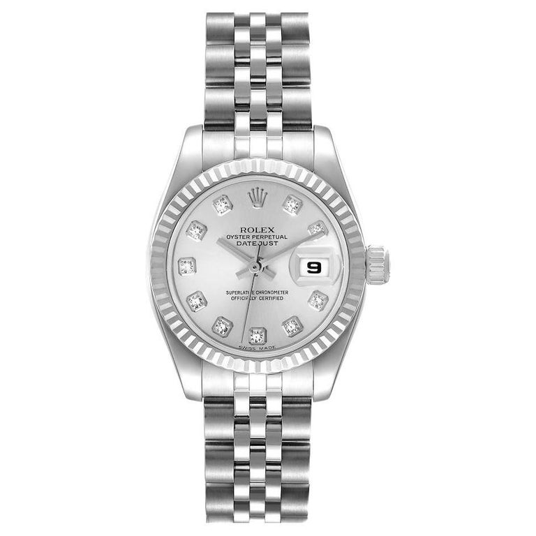 Rolex Datejust Damenuhr aus Stahl und Weißgold mit Silber-Diamant ...