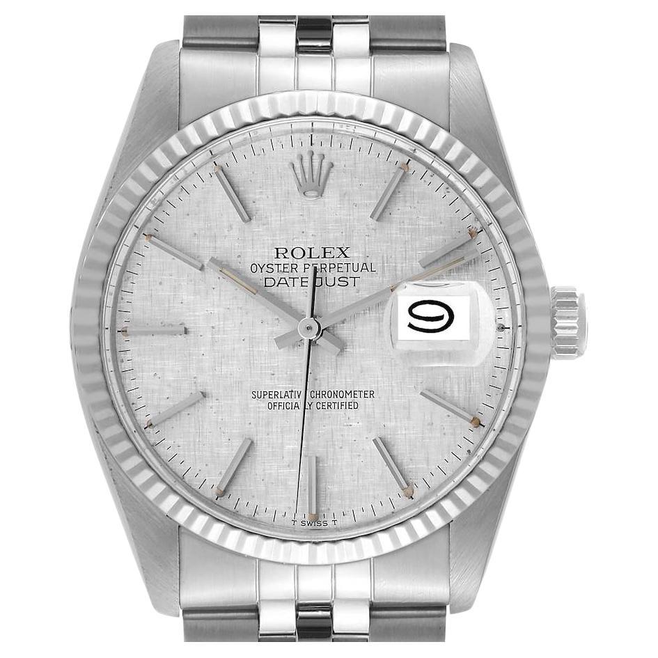 Rolex Datejust Steel White Gold Silver Linen Dial Vintage Mens Watch ...