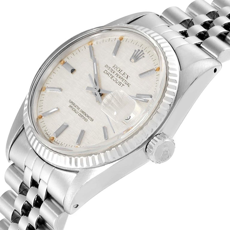 Rolex Datejust Steel White Gold Silver Linen Dial Vintage Watch 16014 ...
