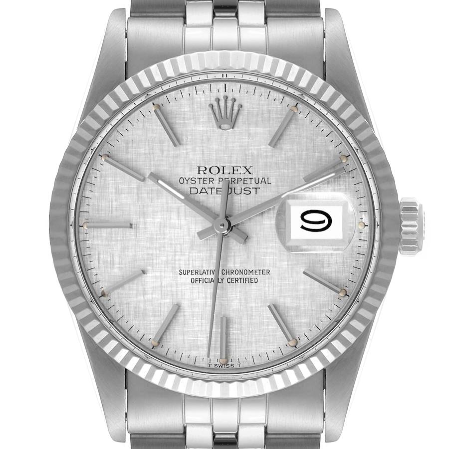 Rolex Datejust Steel White Gold Silver Linen Dial Vintage Watch 16014 ...