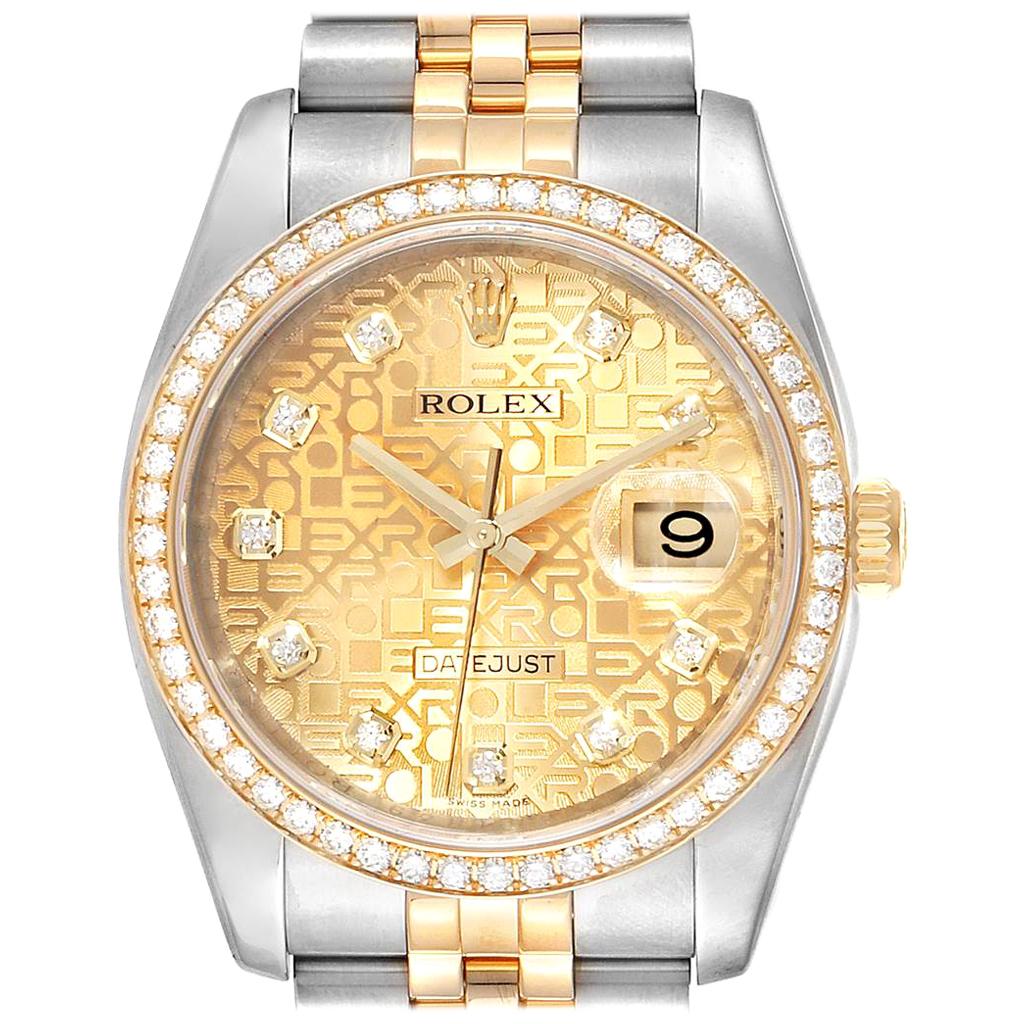 Rolex Datejust Steel Yellow Gold Anniversary Diamond Men's Watch 116243 ...
