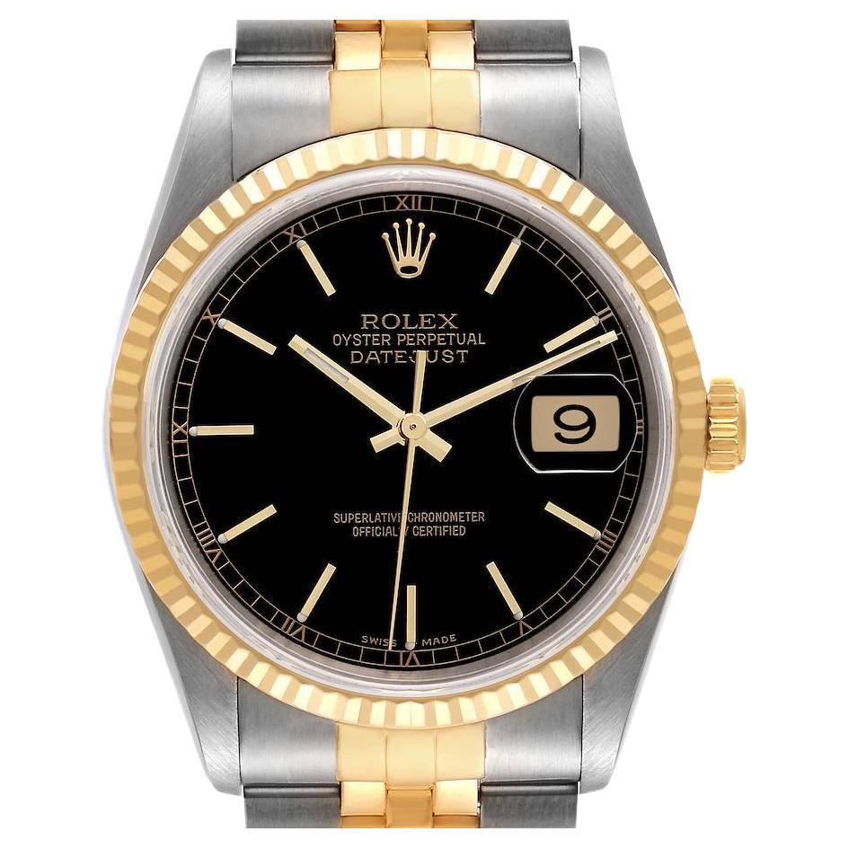Rolex Datejust 18k Gold Steel Black Custom Diamond Dial Mens Watch ...