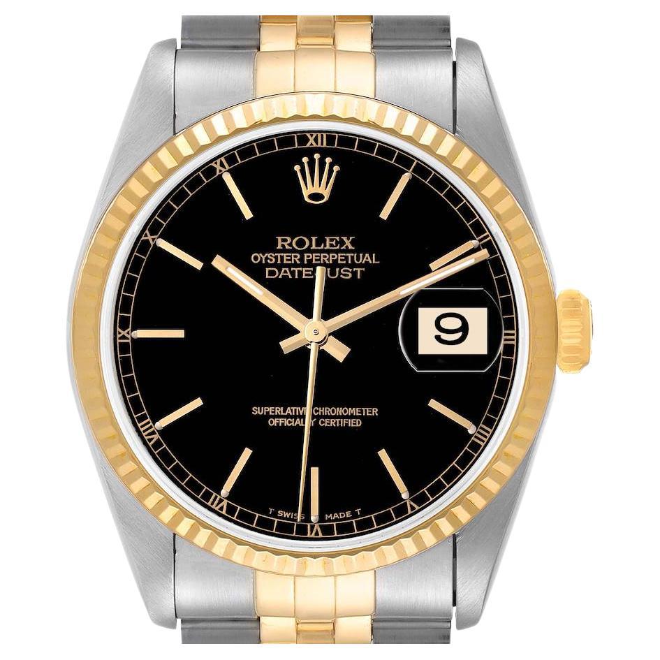 Rolex Gold Steel Datejust Black Dial Wristwatch ref 16233 at 1stDibs