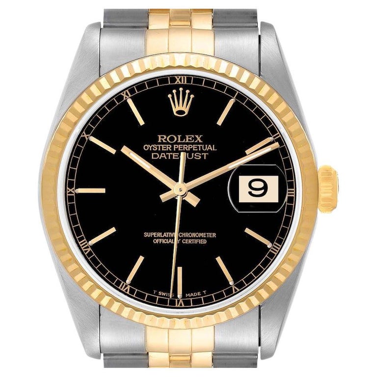 Rolex Montre Datejust en acier et or jaune avec cadran noir, pour ...