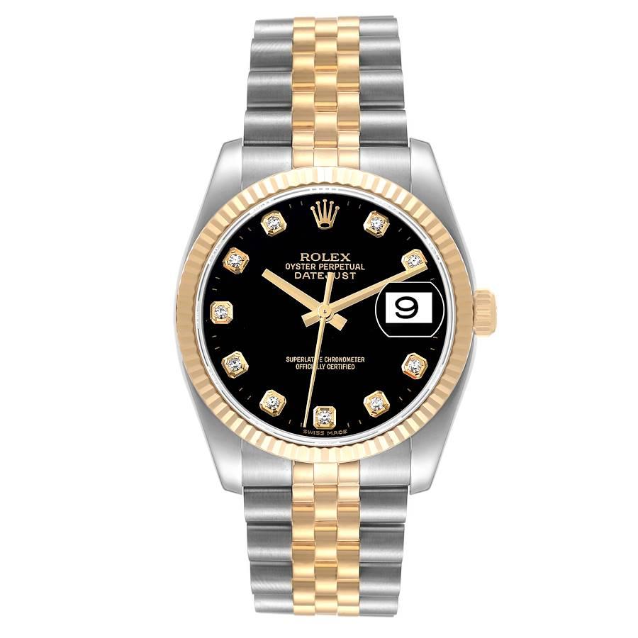 Rolex Datejust Steel Yellow Gold Black Diamond Dial Mens Watch 116233 ...