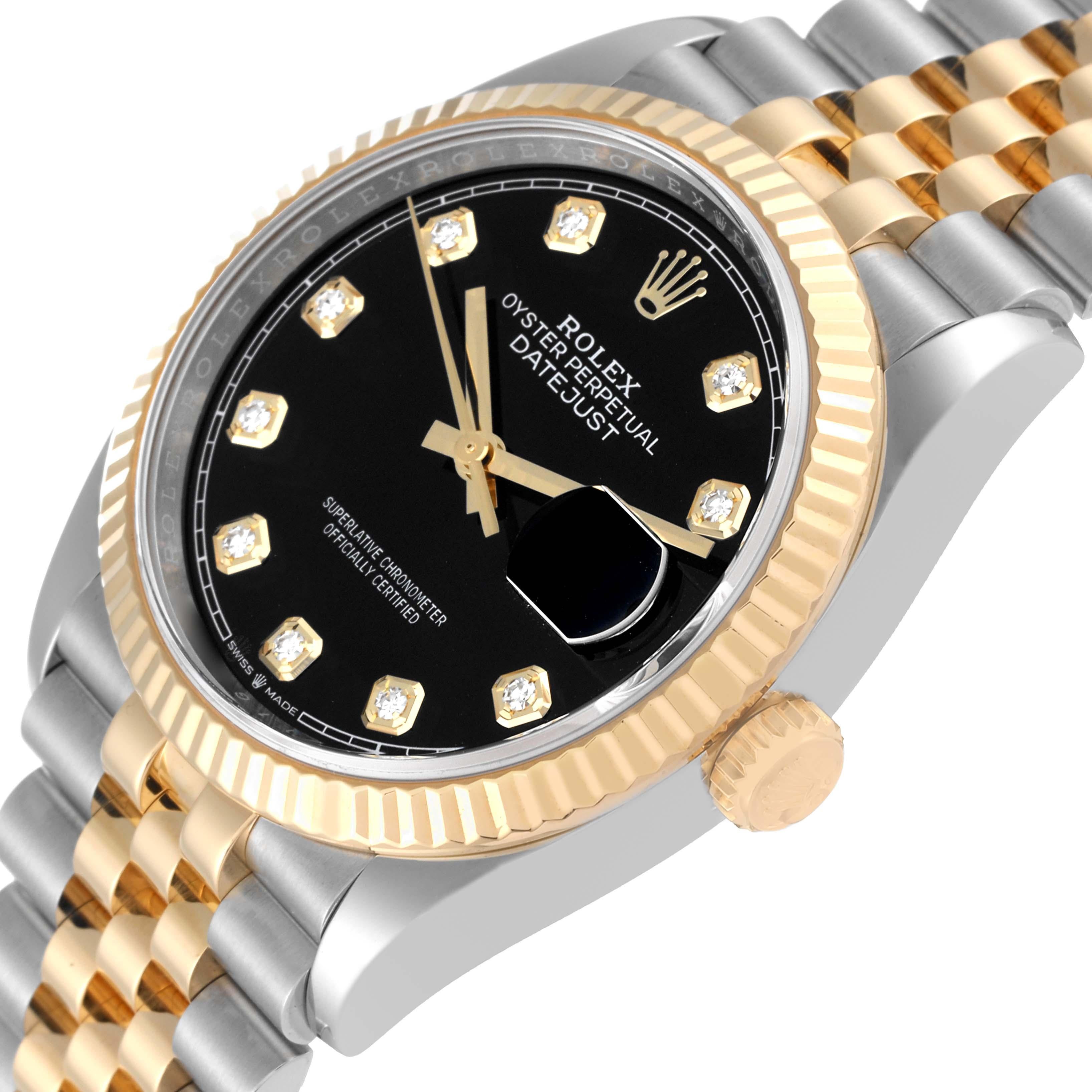 Rolex Datejust Steel Yellow Gold Black Diamond Dial Mens Watch 126233 For Sale at 1stDibs