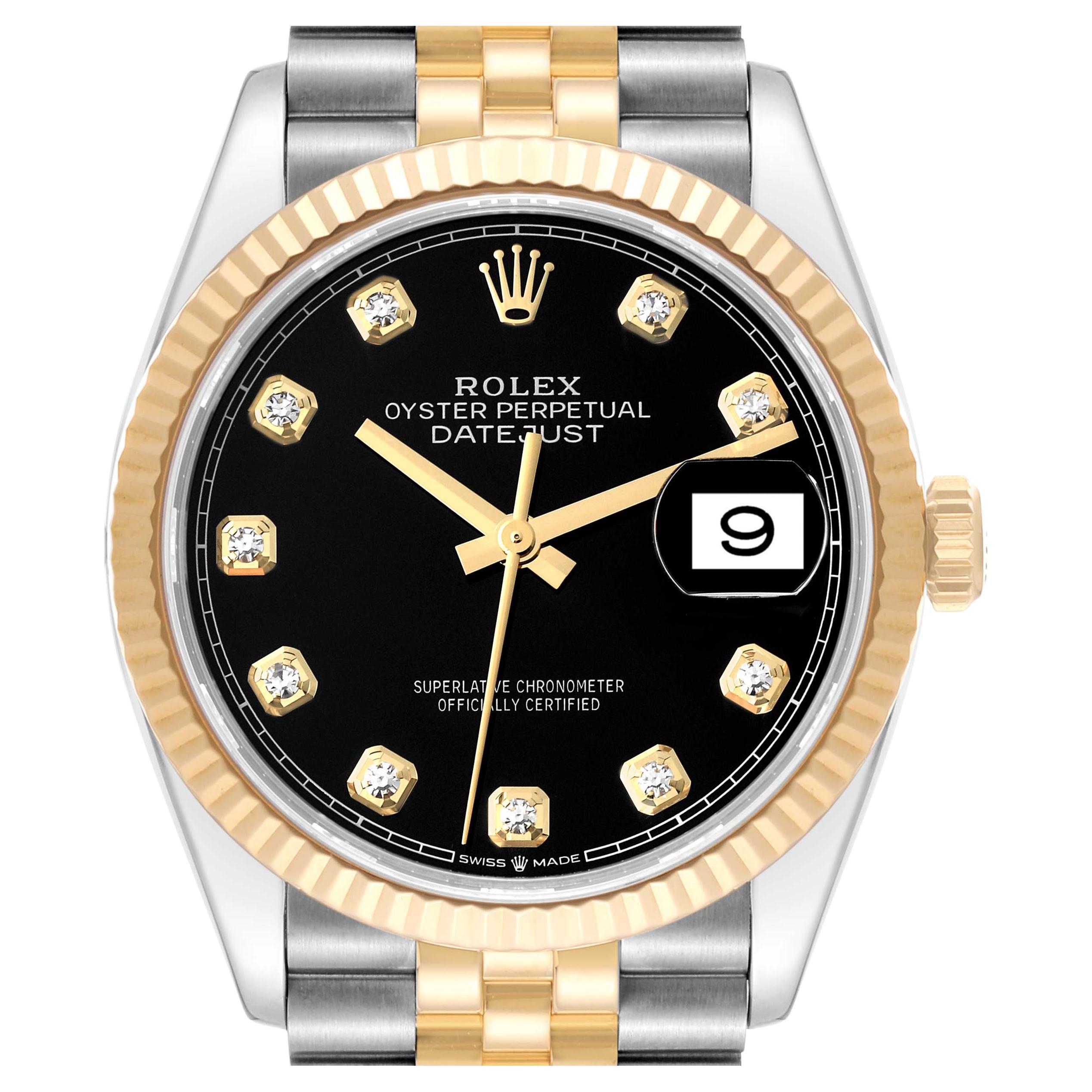 Rolex Datejust Steel Yellow Gold Black Diamond Dial Mens Watch 126233 For Sale at 1stDibs