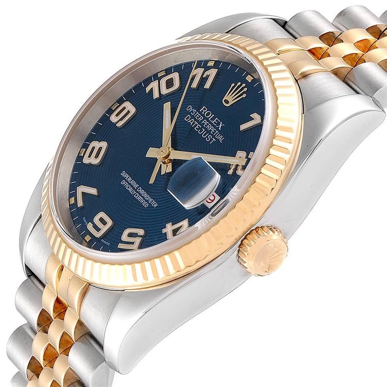 Rolex Datejust Steel Yellow Gold Blue Dial Men's Watch 116233 For Sale ...