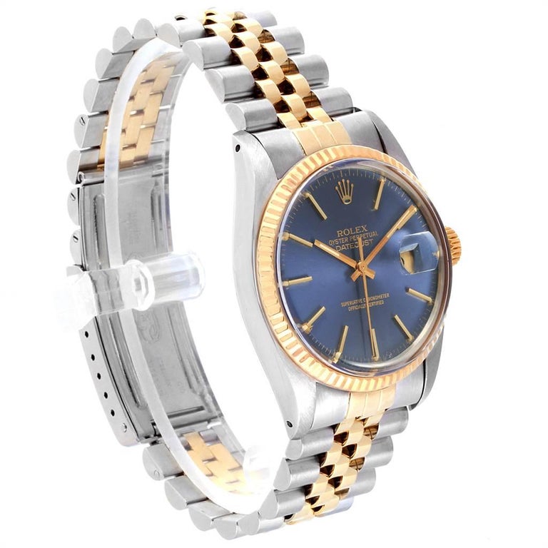 Rolex Datejust Steel Yellow Gold Blue Dial Vintage Men's Watch 16013 ...