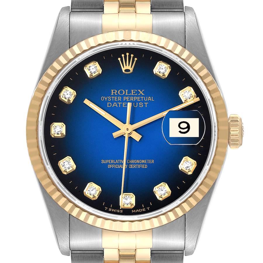 Rolex Montre Datejust en acier, or jaune, cadran bleu et diamants, pour ...