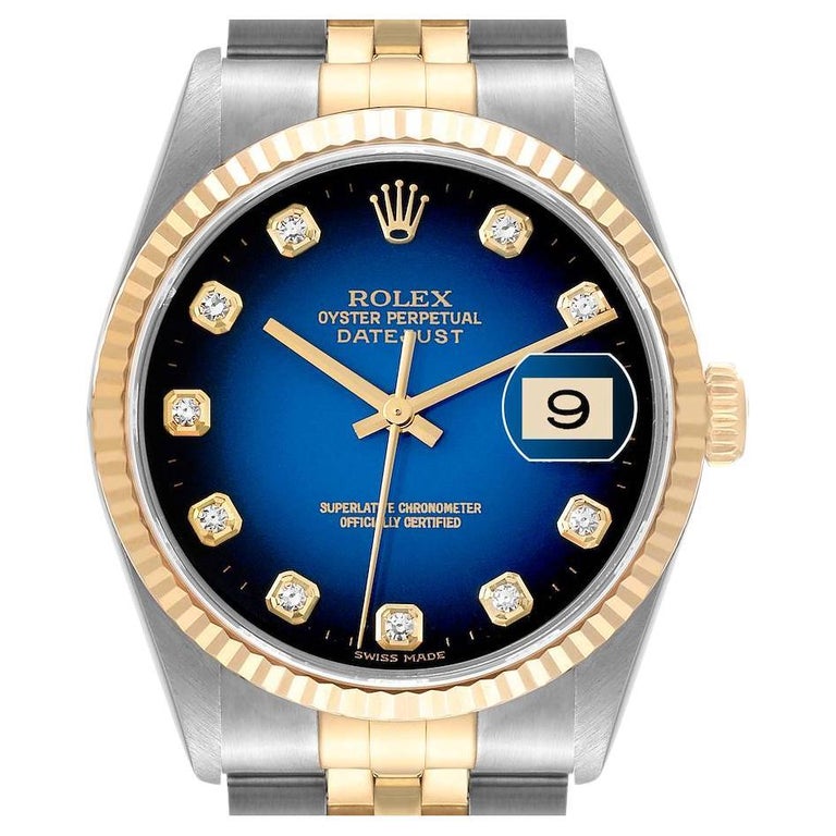 Rolex Montre Datejust en acier, or jaune, cadran bleu et diamants, pour ...