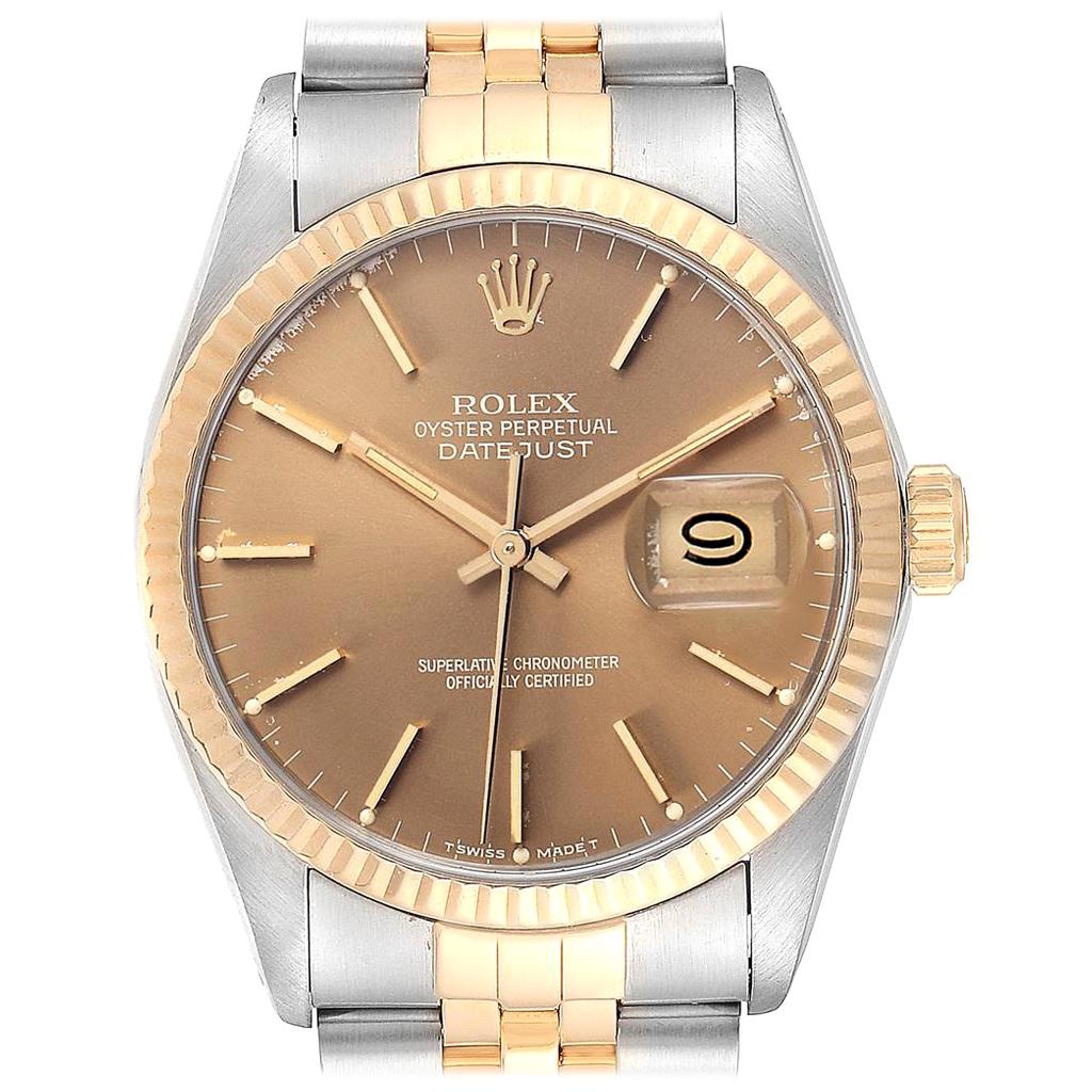 Rolex Datejust Steel Yellow Gold Bronze Dial Vintage Men's Watch 16013 ...