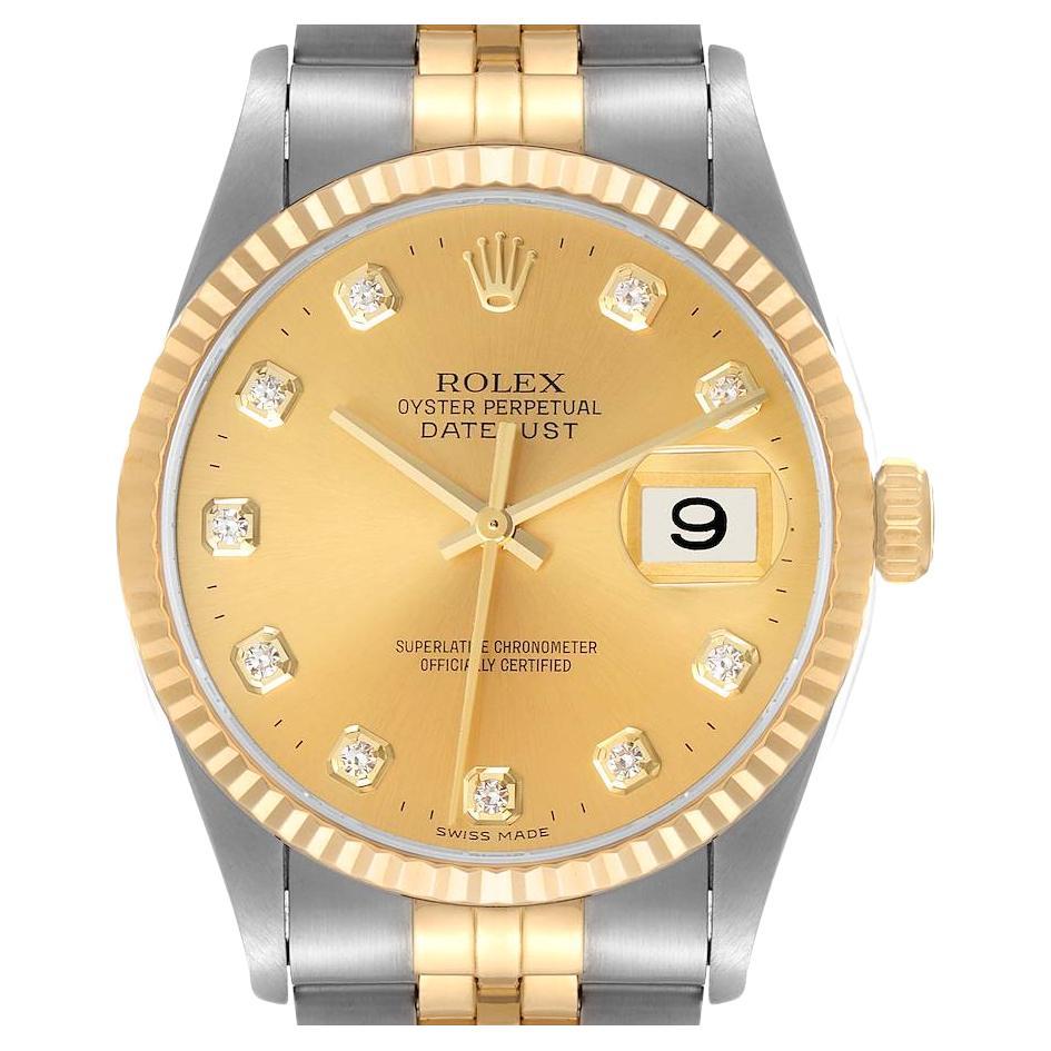 Rolex Datejust Steel Yellow Gold Champagne Diamond Dial Mens Watch ...