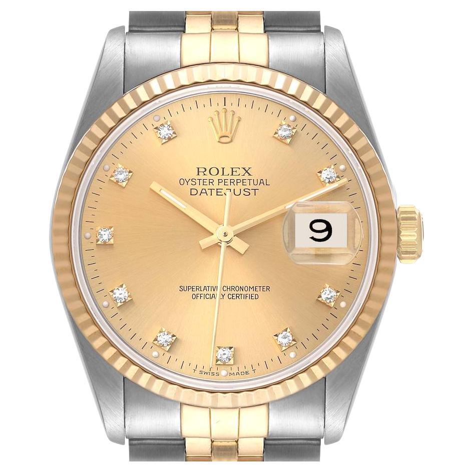 Rolex Datejust Steel Yellow Gold Champagne Diamond Dial Watch 16233 Box ...