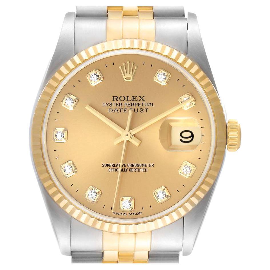 Rolex 16233 Datejust Gold Tapestry Dial Watch at 1stDibs