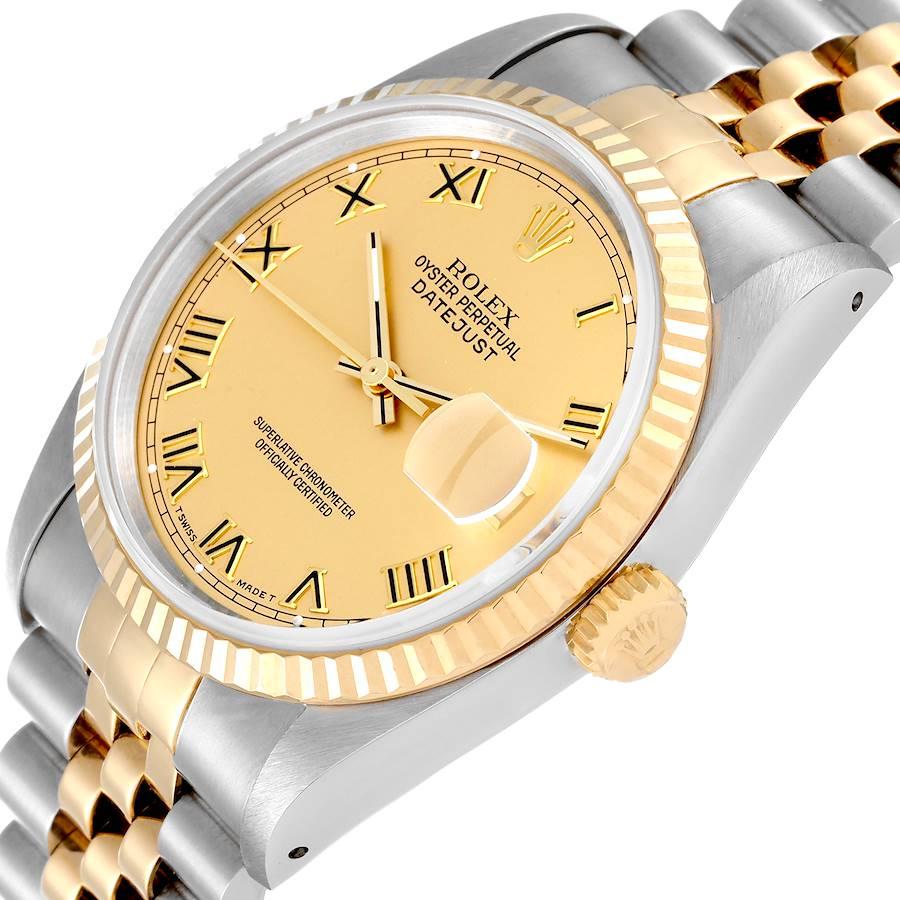 Rolex Datejust Steel Yellow Gold Champagne Roman Dial Watch 16233 at ...
