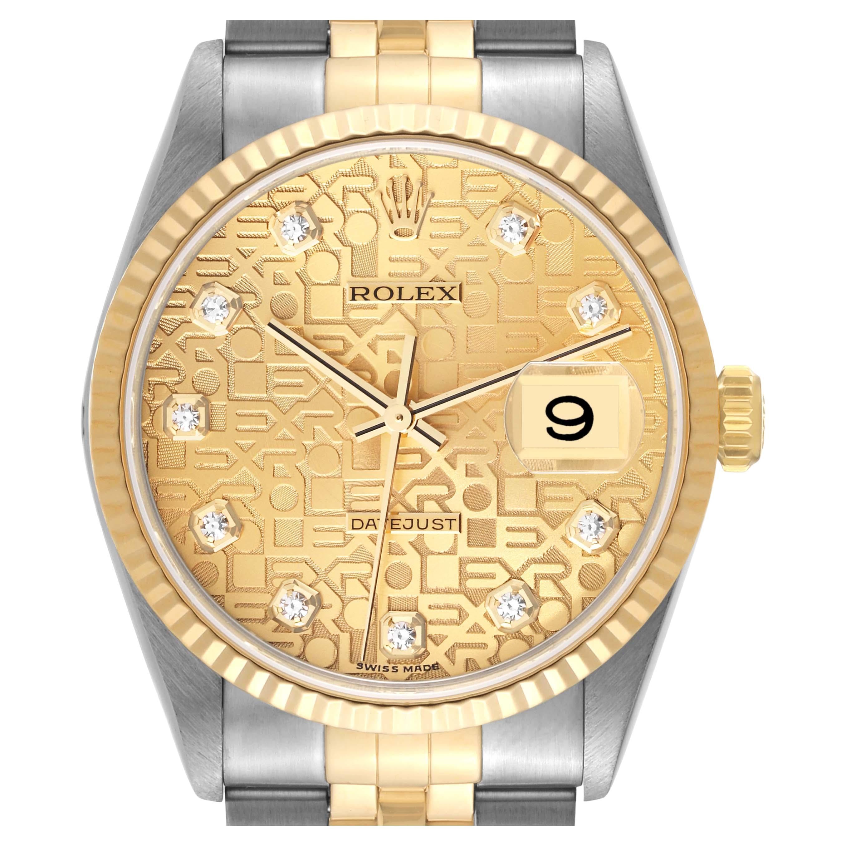 Rolex Datejust Steel Yellow Gold Diamond Anniversary Dial Mens Watch ...