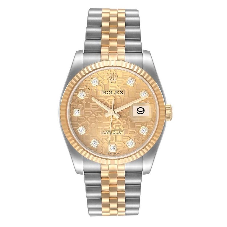 Rolex Datejust Steel Yellow Gold Diamond Dial Mens Watch 116233 Box ...