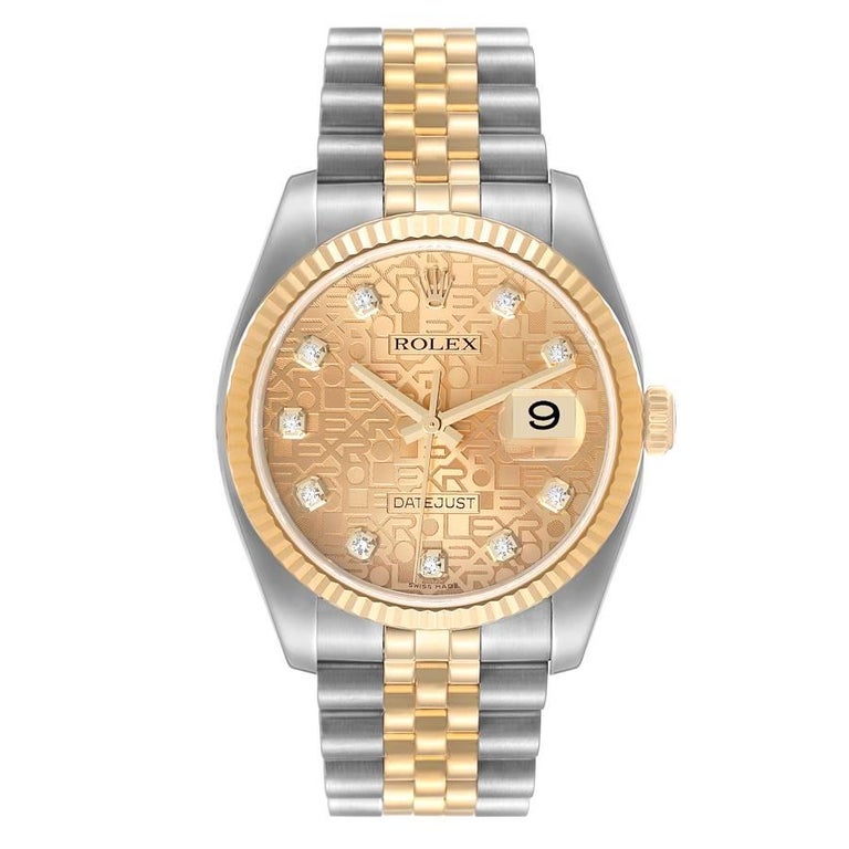 Rolex Datejust Steel Yellow Gold Diamond Dial Mens Watch 116233 Box ...