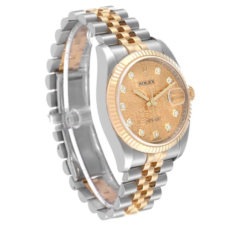 Rolex Datejust Steel Yellow Gold Diamond Dial Mens Watch 116233 Box ...