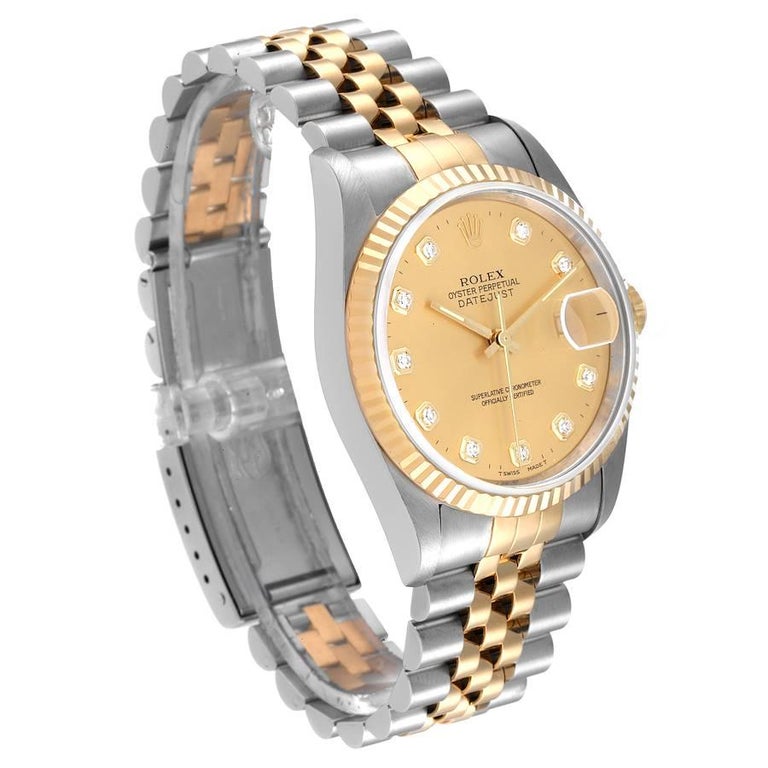 Rolex Datejust Steel Yellow Gold Diamond Dial Mens Watch 16233 Box ...