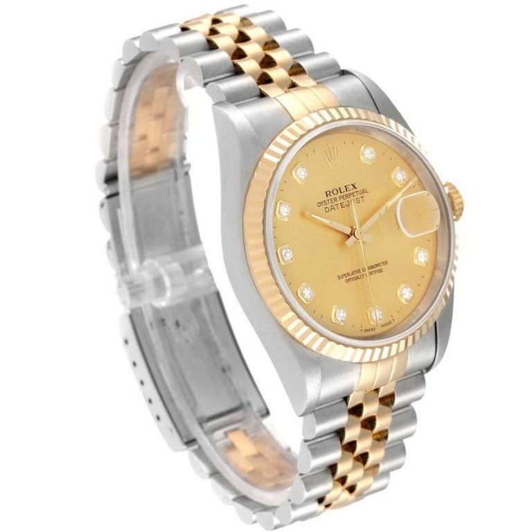 Rolex Datejust Steel Yellow Gold Diamond Dial Mens Watch 16233 For Sale ...