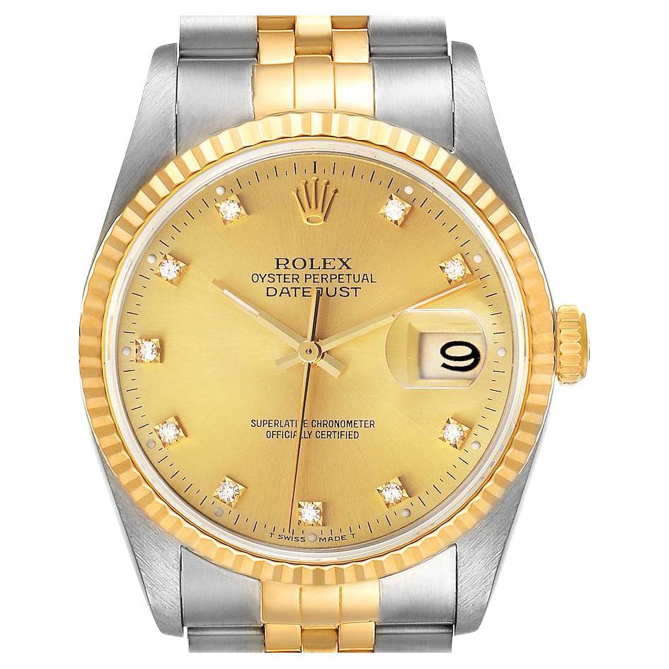 Rolex Datejust Gold Crystal Dial Steel Yellow Gold Diamond Watch 179383 ...