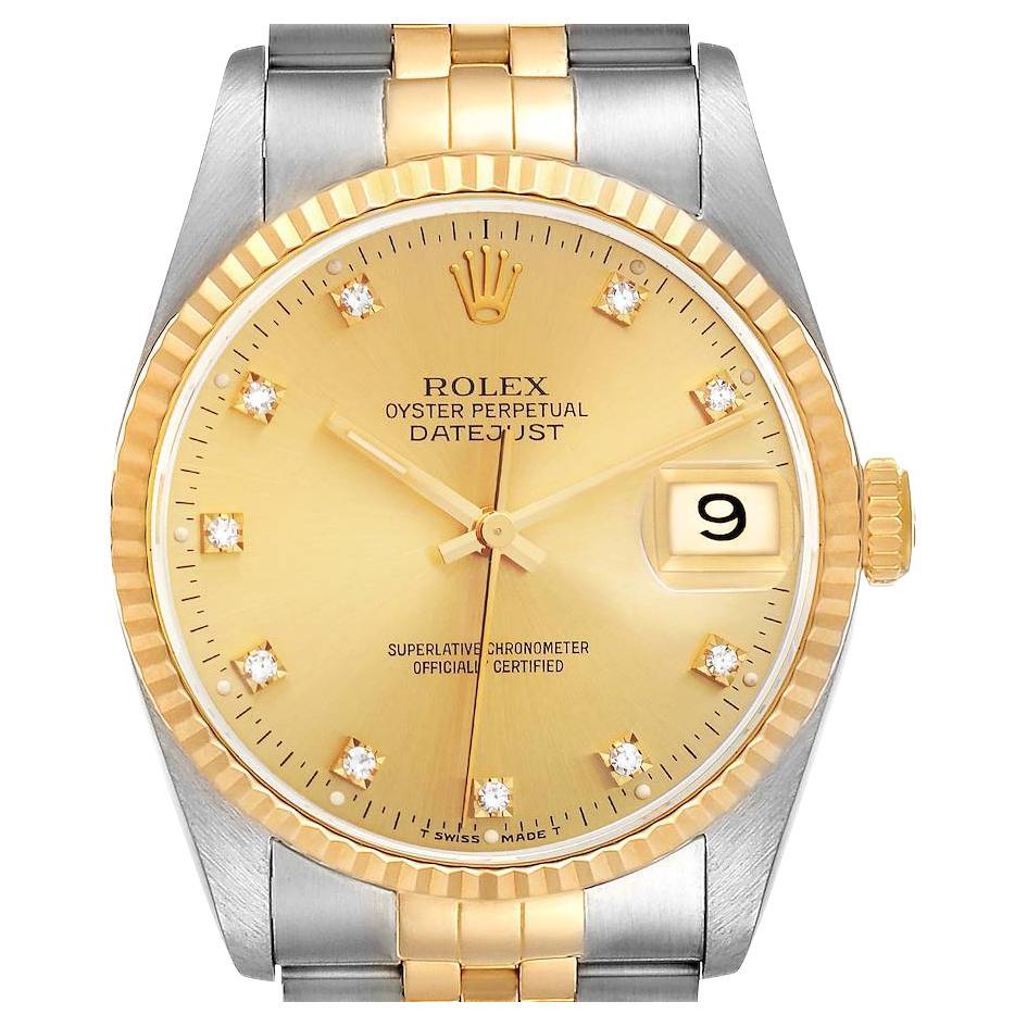 Rolex Datejust Steel Yellow Gold Diamond Dial Mens Watch 16233 For Sale ...