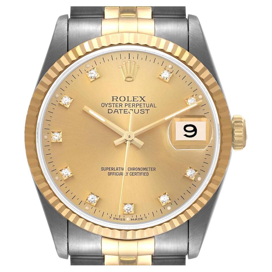 Rolex Datejust Steel Yellow Gold Diamond Dial Mens Watch 16233 For Sale ...