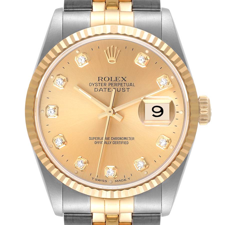 Rolex Datejust Steel Yellow Gold Diamond Dial Mens Watch 16233 For Sale ...
