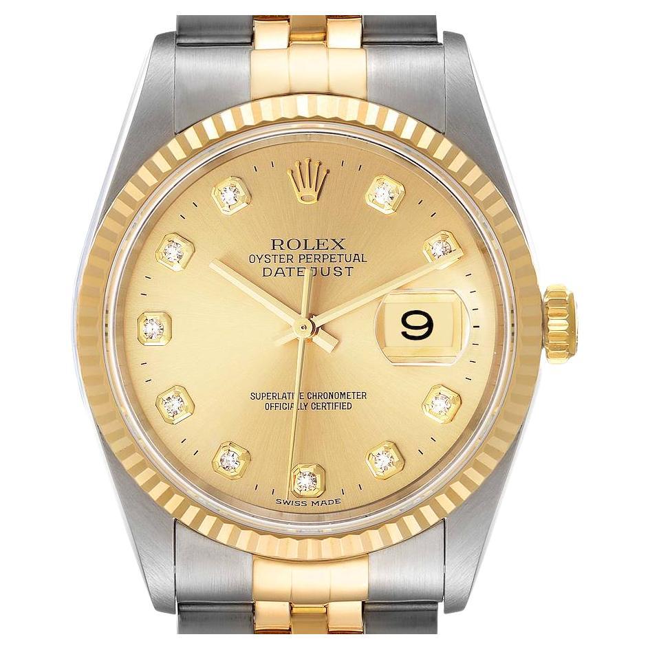 Rolex Datejust Gold Crystal Dial Steel Yellow Gold Diamond Watch 179383 ...