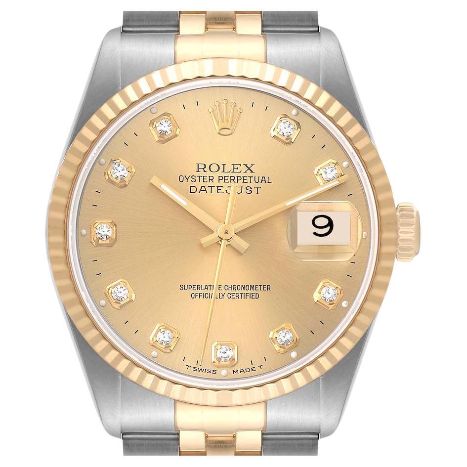 Rolex Datejust Steel Yellow Gold Diamond Dial Mens Watch 16233 at 1stDibs