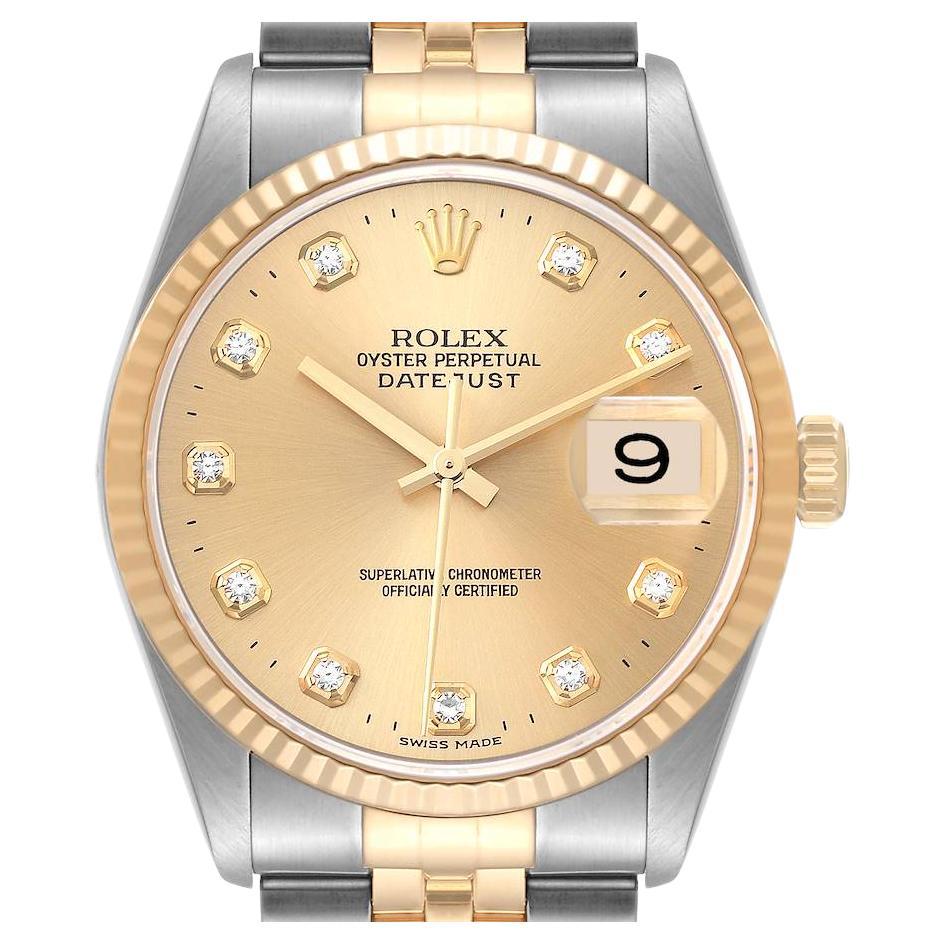 Rolex Datejust Steel Yellow Gold Diamond Dial Mens Watch 16233 at 1stDibs