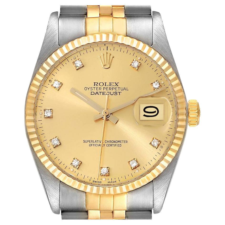 Rolex Datejust Steel Yellow Gold Diamond Dial Vintage Mens Watch 16013 ...