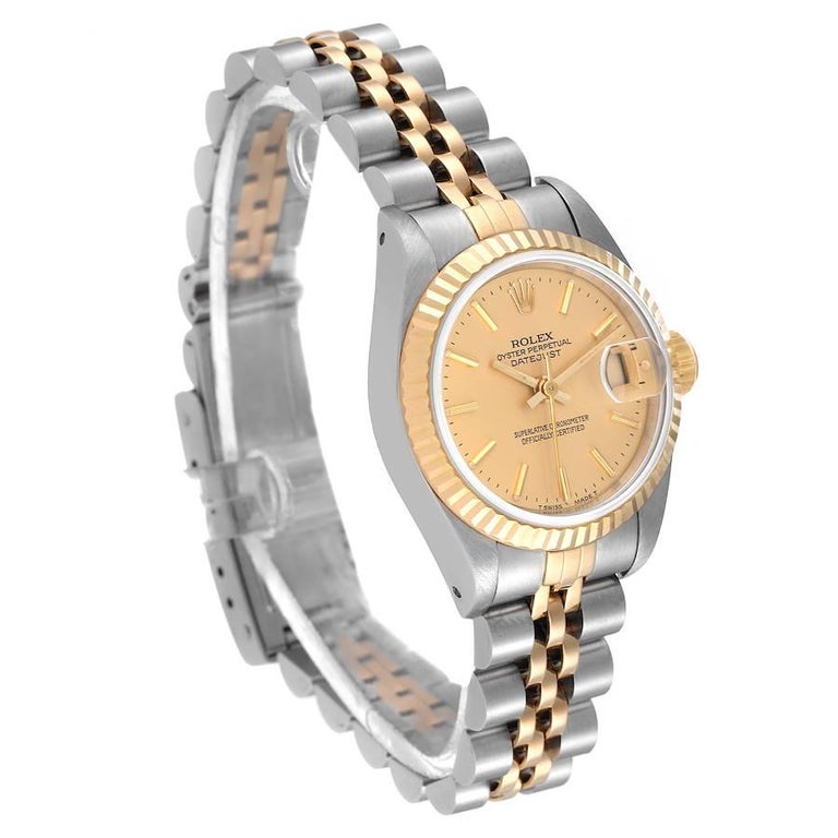 Rolex Datejust Steel Yellow Gold Fluted Bezel Ladies Watch 69173 Box Papers at 1stDibs